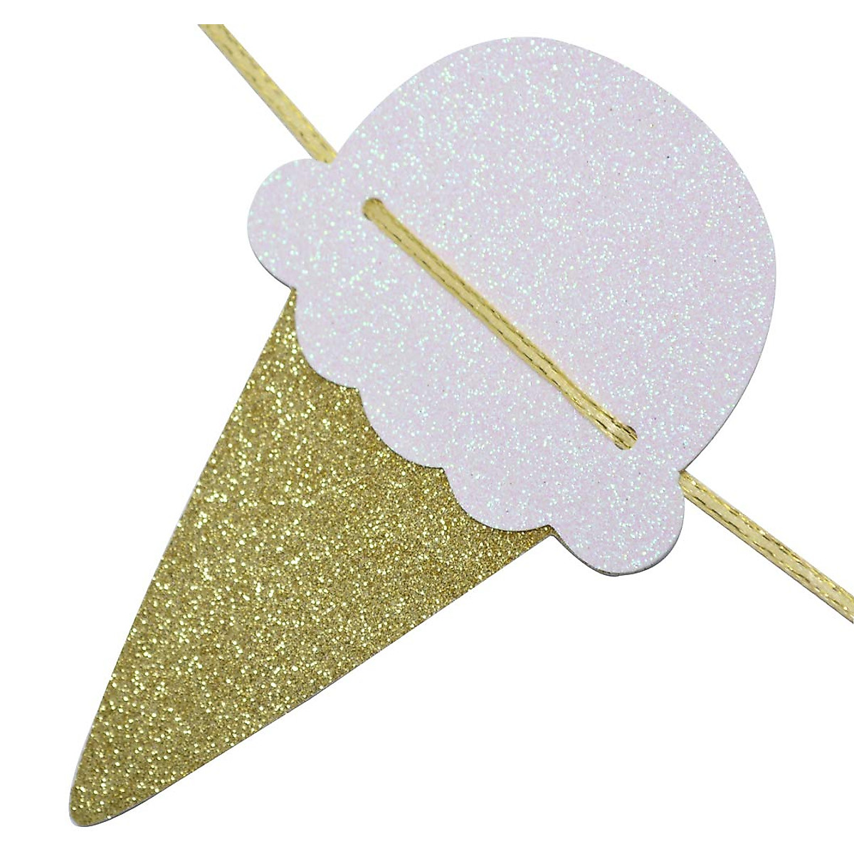 Ice Cream Bar Banner Hanging Garland for Ice Cream Theme Party Birthday Wedding Engagement Baby Shower Party Photo Prop Sign (Gold Glitter)