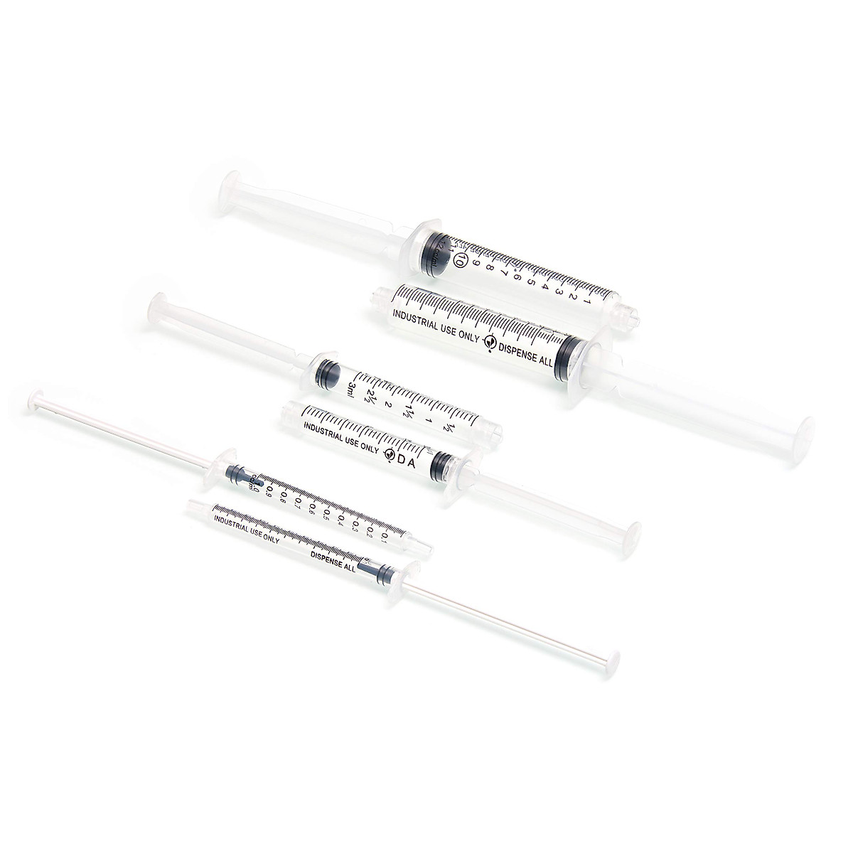 Dispense All - K2-3PK All-Purpose Industrial Syringe Kit - 1ml/3ml/10ml with 1 & 2 Inch 14, 18, & 21 Gauge Dispensing Tips, Syringe Caps and Tip Covers
