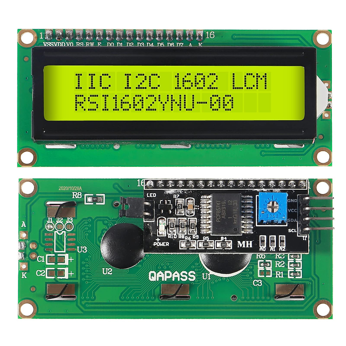DORHEA 2PCS 1602 16x2 LCD Module Shield Yellow-Green Backlight with IIC I2C Driver Serial Interface and LCD Module Display