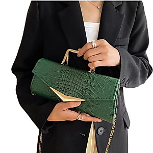 WIGUYUN Women Vegan Leather Evening Handbag Crocodile Pattern Handle Clutch Purse Cross Body Envelope Bag Khaki