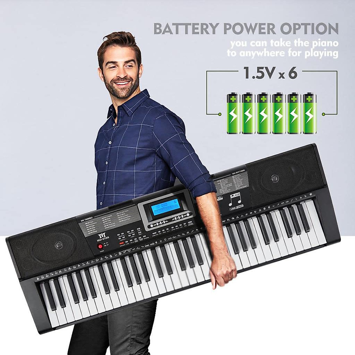 MUSTAR Piano Keyboard, 61 Key Keyboard Piano with Light Up Keys, Electric Piano Portable Piano Keyboard for Beginners with Stand, Sustain Pedal, Headphones, Microphone