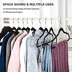 Ollnoos Velvet Clothes Hangers Space-Saving: Rose Gold Swivel Hooks Black Felt Hanger 30-Pack | Slim Hangers Non-Slip Ultra-Thin & Durable Closet Organizer for Coat Shirt Skirt Pants Shorts