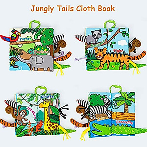 HECCEI Baby Cloth Books, Soft Toys Cloth Books, Touch and Feel Crinkle Books, Early Development Baby Stroller/Crib Hanging (Jungly Tails Cloth Book)