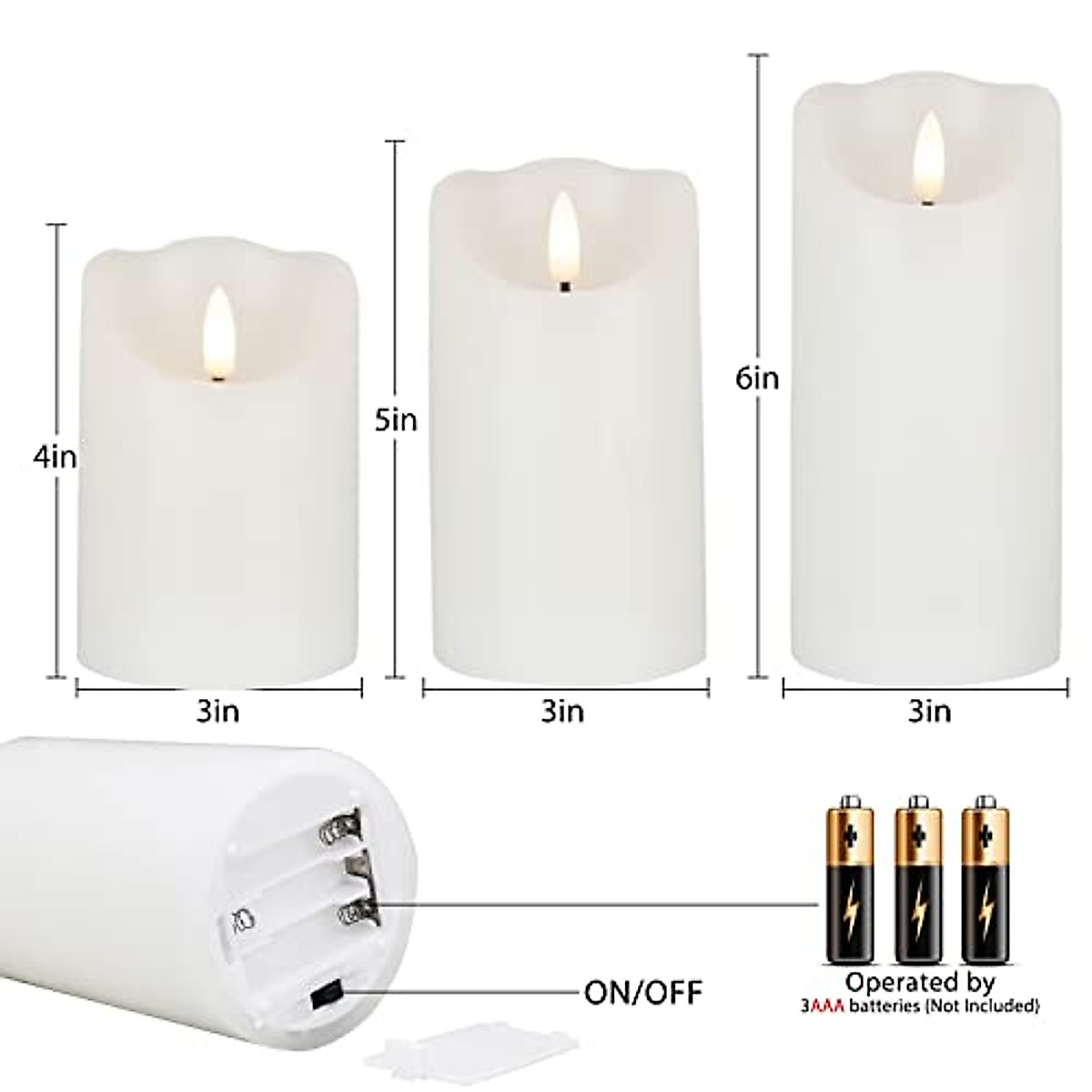 LUSHARBOR Flameless Candles, Battery Operated Real Wax LED Flickering Candles with 10Key Remote Control and Timers, Fake Electronic Candle for Christmas Party Room Home Decor, Set of 3(White)