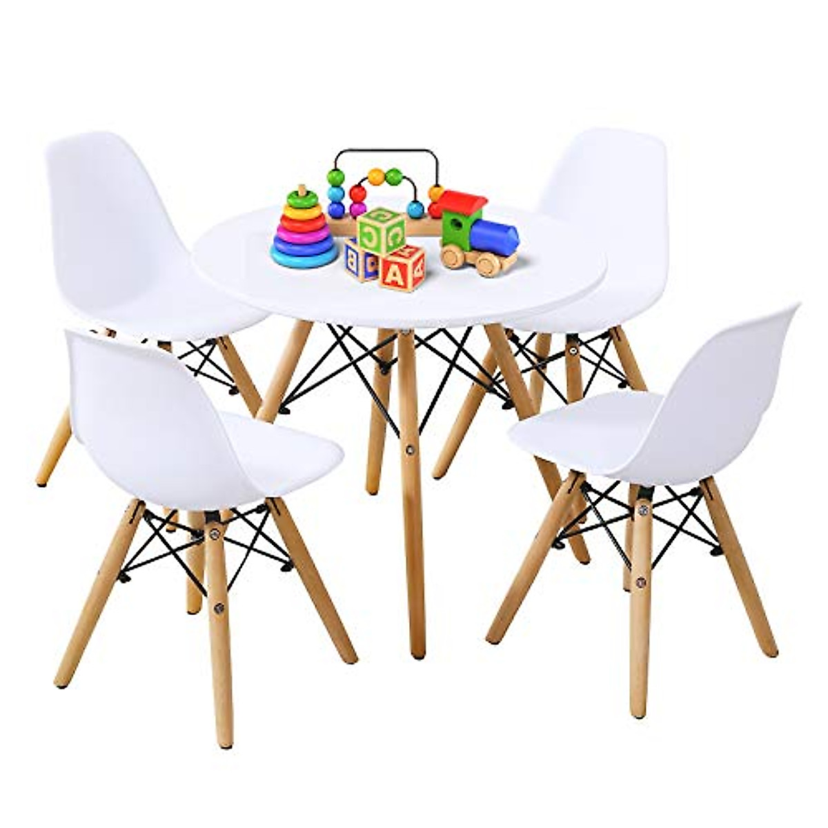 HAPPYGRILL 5-Pieces Kids Table Chairs Set Modern Style Toddler Children Dining Gaming Table Set