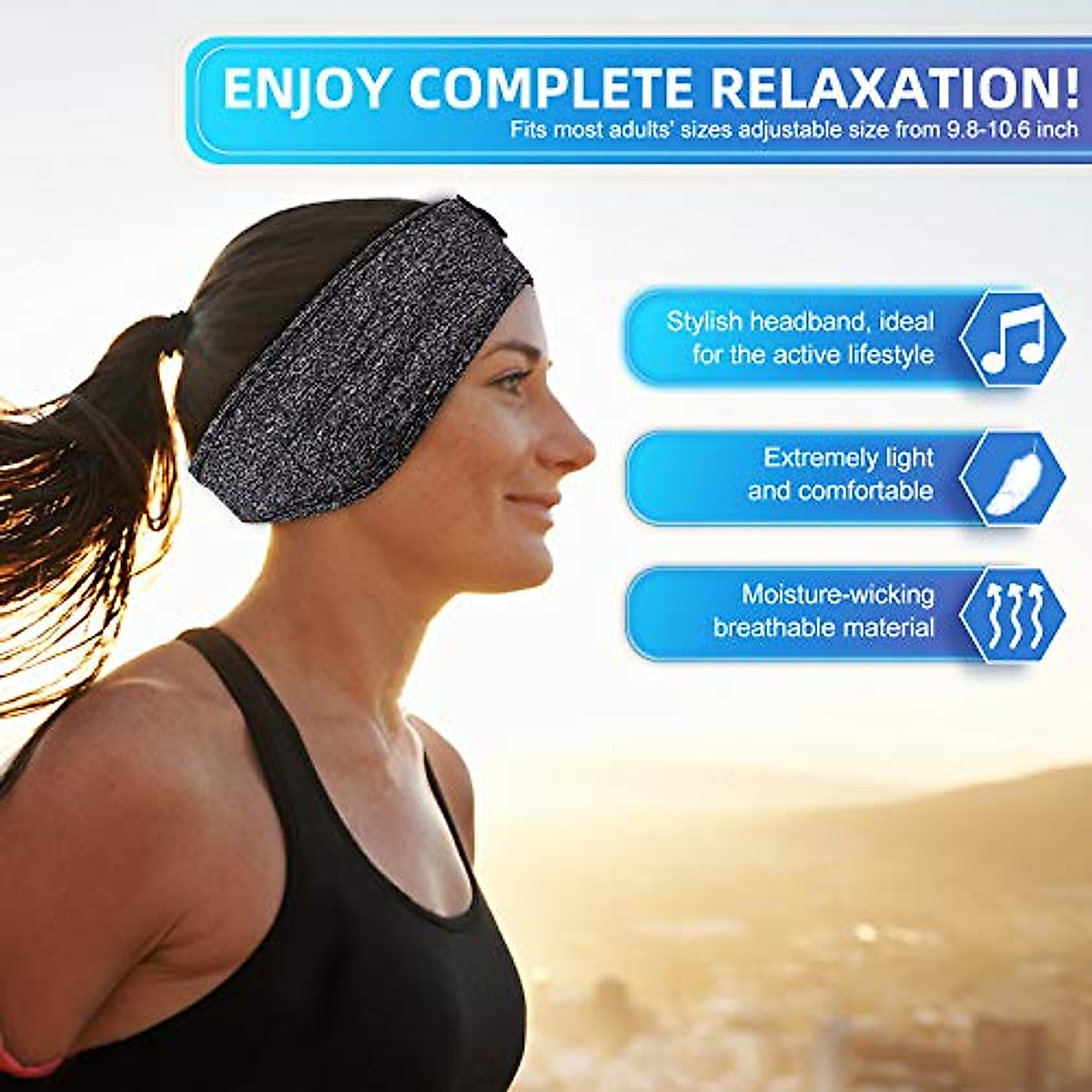Rexvce Headphones for Sleep Wireless Headband, Wireless Sleep Earbuds, Sleeping Headsets with 0.26 Inch Thin Speakers, Wireless Headsets Headphones for Workout, Yoga, Travel, Gift for Men Women
