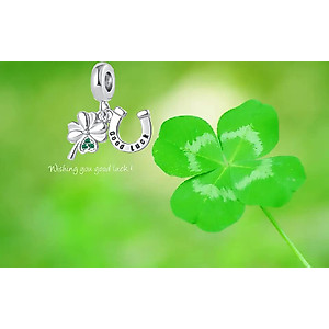 MZC Jewelry Lucky Four leaf Clover Horseshoe Charm for Pandora Bracelets Good Luck Dangle Bead for Women Sister Mom Birthday