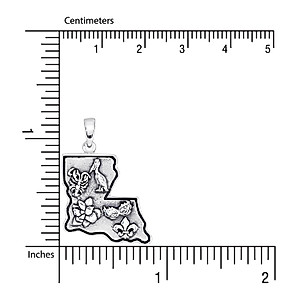 WithLoveSilver Solid 925 Sterling Silver Louisiana State Map and Five Symbols Fleur De Lis Pendant