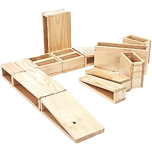 Amazon Basics Over-Sized Hollow Wooden Building Block Set for Kids, Natural, 20-Piece, Brown