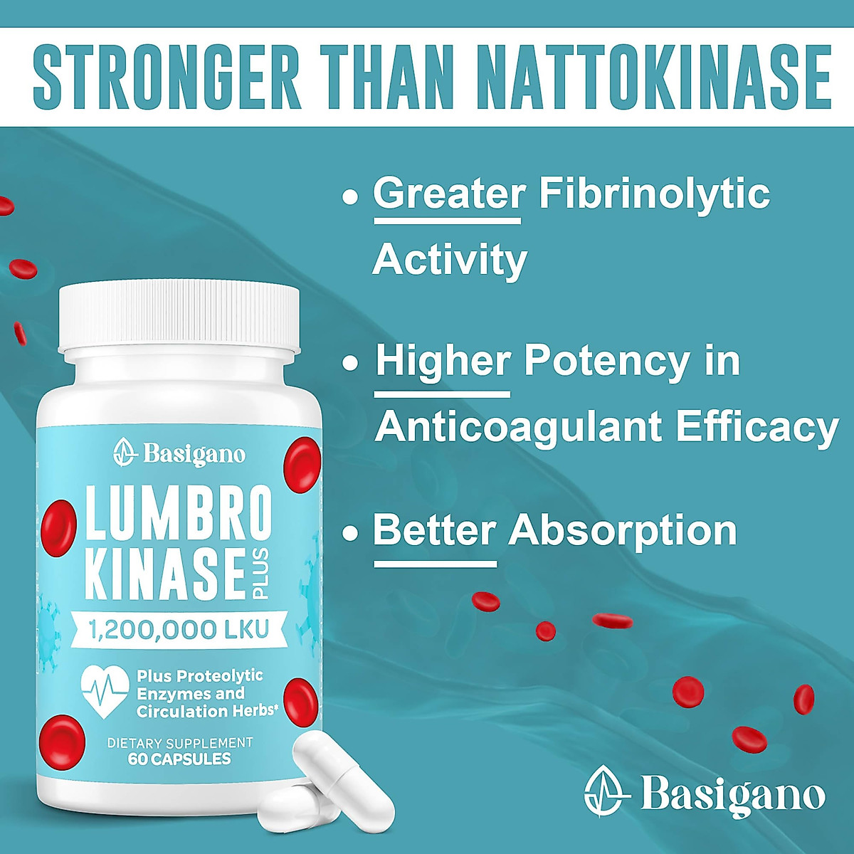 Lumbrokinase Supplement, 1.2 Million LKU - 120mg Capsules, Potent Nattokinase Alternative with Proteolytic Enzymes and Herbal Blend