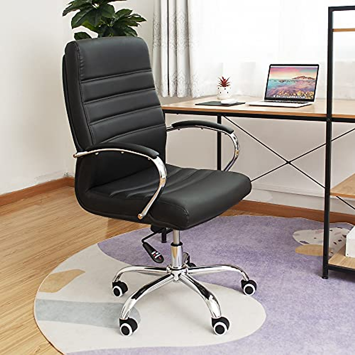 CangLong High Back Wheels Ergonomic Executive Adjustable Waterfall Seat Padded Arms Swivel Computer Office Chairs, Black