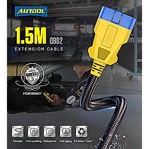 OBD Wired 150cm 16Pin Male to Female Extension Cable Diagnostic Extender Cord, Yellow (Round 16 Pin 150cm) (Nylon)