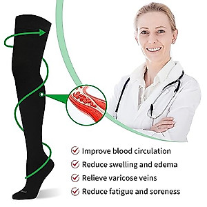 LEVSOX Thigh High Compression Socks for Women&Men 20-30 mmHg Viscose for Bamboo Over the Knee Graduated Long Compression Stockings for Nurse, Pregnancy, Travel, 3 Pair, Close Toe, Black
