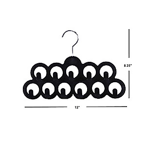 Velvet Scarf Storage Organizer for Closet (Pack of 3), Black | by Home Basics | Scarf Holder for Scarves and Ties | Slim Scarf Hangar Useful for Belts and Jewelry