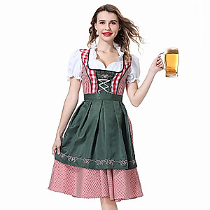 VISVIC Oktoberfest Costumes Women Dirndl Dresses 2 Pieces, Women's Oktoberfest Dress German Dirndl Dress Costumes for Bavarian Oktoberfest Carnival Halloween