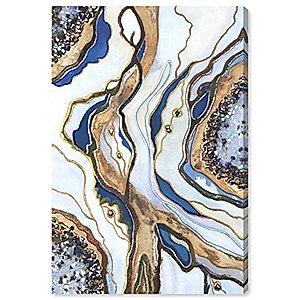 Wynwood Studio Abstract Modern Canvas Wall Art Shadows Play Living Room Bedroom and Bathroom Home Decor 24 in x 36 in Gold and Blue