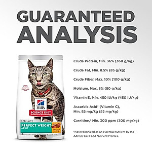 Hill's Science Diet Perfect Weight, Adult 1-6, Weight Management Support, Dry Cat Food, Chicken Recipe, 15 lb Bag
