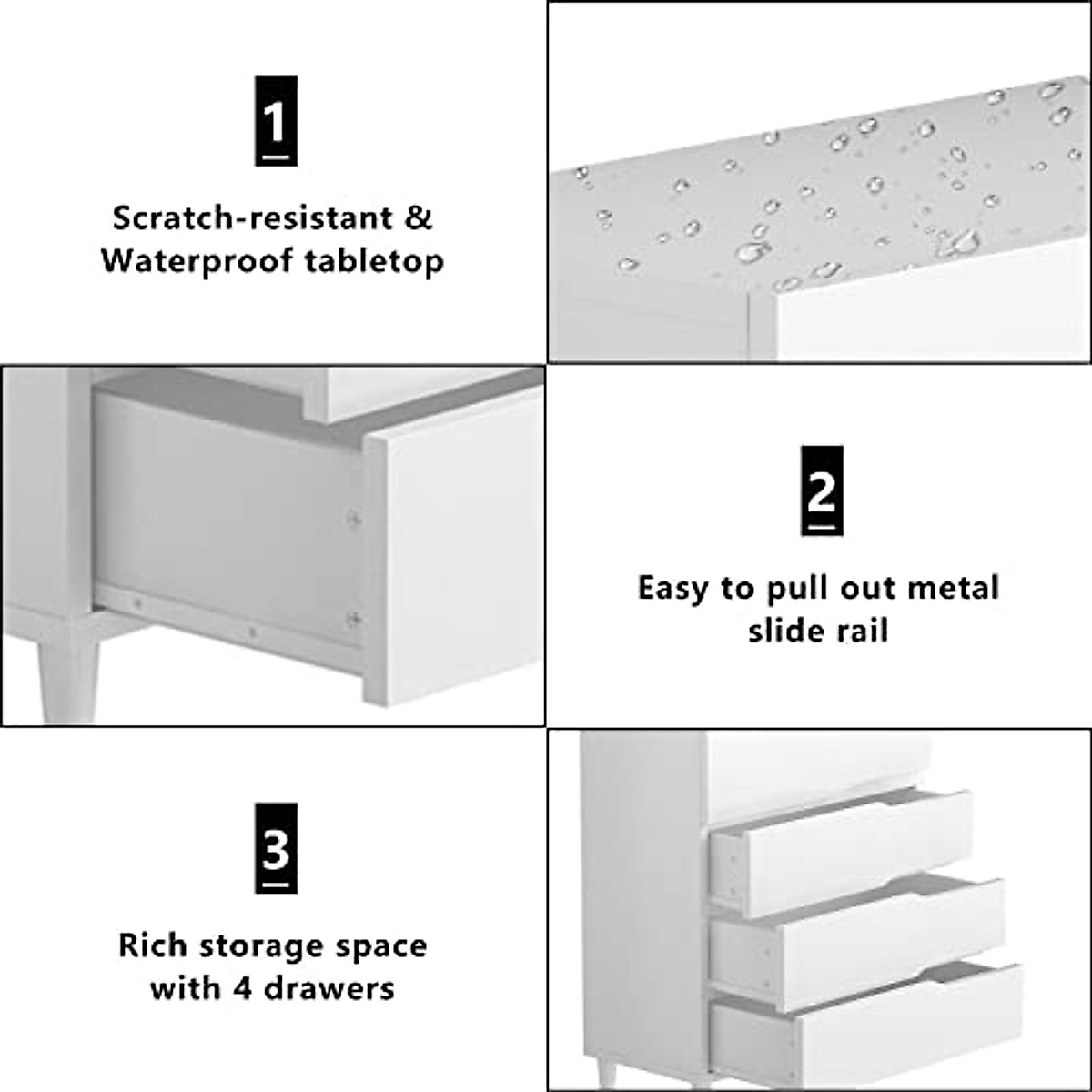 AWQM 4 Drawer Dressers for Bedroom, Set of 2, Wood Chest of Drawers, White Nightstand with Drawers, File Storage Cabinet for Bedroom, Office, Living Room (White)