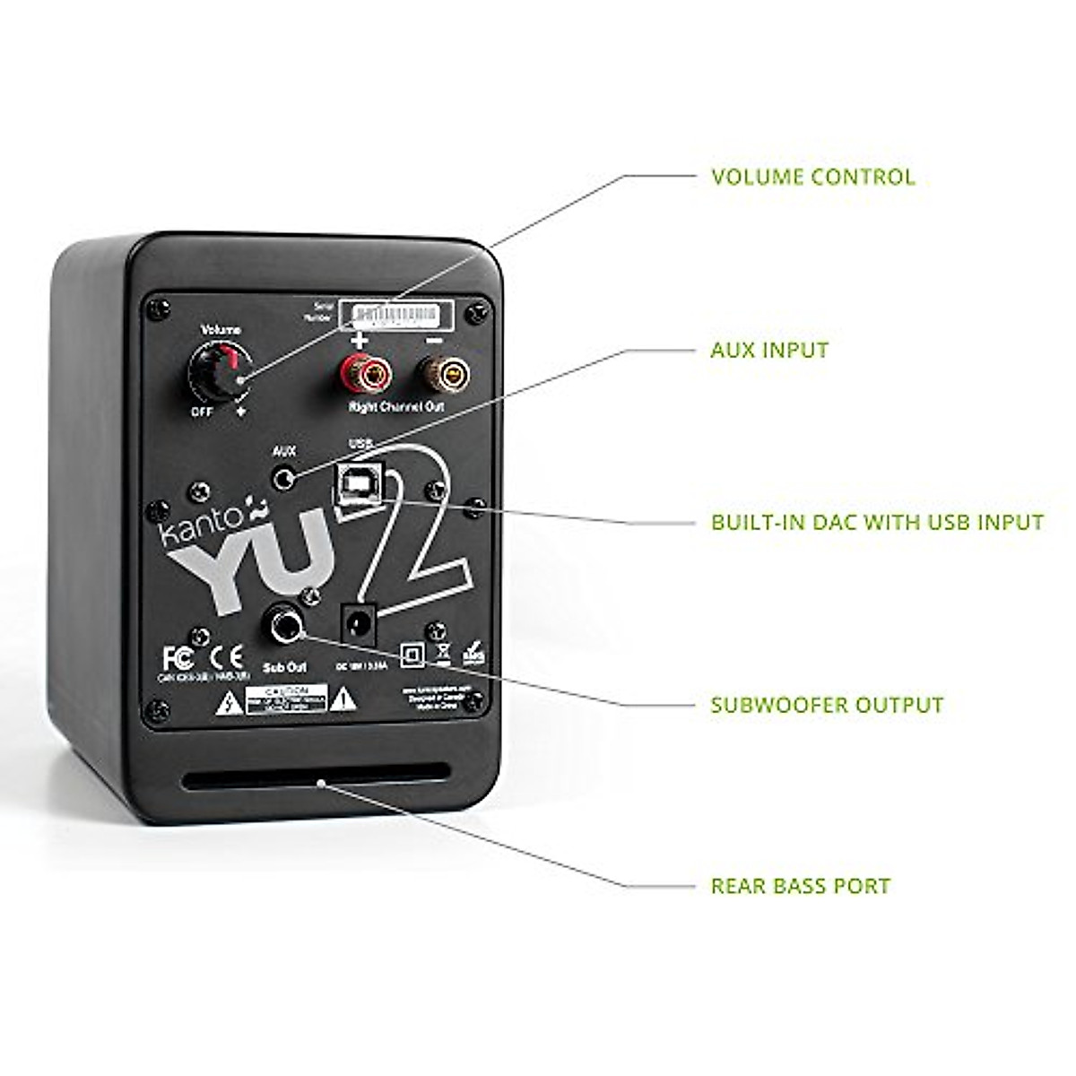 Kanto YU2MB PC Gaming Desktop Speakers | 3" Composite Drivers | 3/4" Silk Dome Tweeter | Class D Amplifier | 100 Watts | Built-in USB DAC | Subwoofer Output | Pair | Matte Black