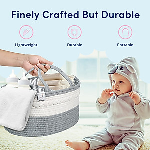 MADDYKINS - Diaper Caddy, Diaper Basket Organizer, 100% Pure Woven Cotton Diaper Storage Caddy, Large Diaper Caddy, Grey/White