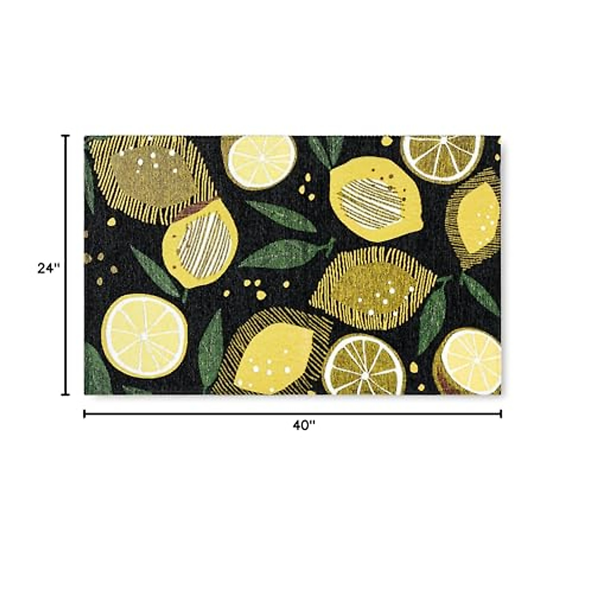 TOWN & COUNTRY LUXE Livie Fresh Lemon Everwash™ Washable Multi-Use Decorative Rug, Kitchen Rug, Low-Profile Door Mat, Bedroom Rug and Dorm Room Rug with Non-Slip Backing, Black, 24"x40"
