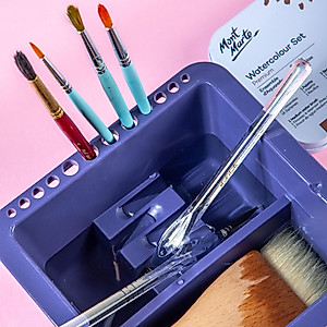 Mont Marte Twin Compartment Plastic Brush Washer. Easy Paint Brush Cleaning and Drying. Suitable for Acrylic and Watercolor Painting.