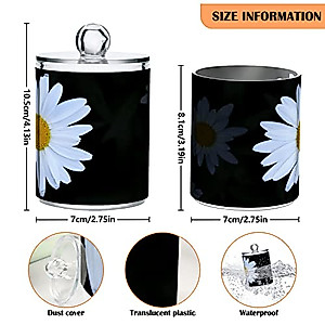 Kigai Summer View Daisy Qtip Dispenser Apothecary Jars Bathroom, 2 Pack of 14 oz - Qtip Holder Storage Canister Clear Plastic Acrylic Jar for Cotton Ball, Cotton Swab, Cotton Round Pads, Floss