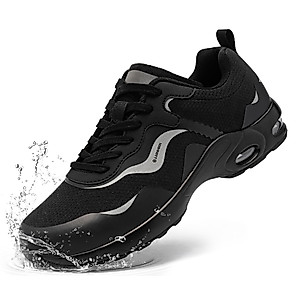 LARNMERN Waterproof Steel Toe Shoes for Men Lightweight Mens Safety Shoes Work Water-Resistant Air Cushion Construction Zapatos Punta de Acero para Hombres (10.5, Black-Waterproof)