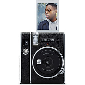 Fujifilm Instax Mini 40 Instant Camera Vintage Black Style Bundle with Fuji Instax Mini Film 20 Exposures + 4 Rechargeable Batteries, Perfect Camera for Kids, Birthday, Wedding, Or Any Occasion