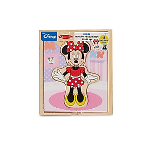 Melissa & Doug Disney Minnie Mouse Mix and Match Dress-Up Wooden Play Set (18 pcs) - Minnie Mouse Toys For Disney Fans, Fashion Puzzle Travel Toys For Kids Ages 3+