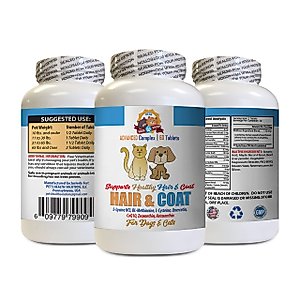 Dry Skin Care for Cats - Pets Hair and Coat Boost - for Dogs and Cats - Supports Healthy Skin Hair Nails - cat Diet Treat - 1 Bottle (60 Tablets)
