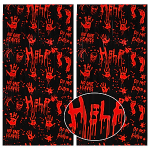 HOWAF Halloween Foil Fringe Curtains Killer Birthday Party Decoration,2 Pack 3.2 * 6.5ft Creepy Bloody Hands Backdrops Halloween Horror Night Red Handprint for Halloween Zombie Vampire Supplies
