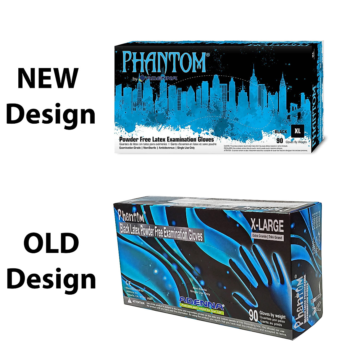 Adenna PHM918 Phantom 6 Mil Latex Powder Free Exam Gloves (Black, X-Large) Box Of 90