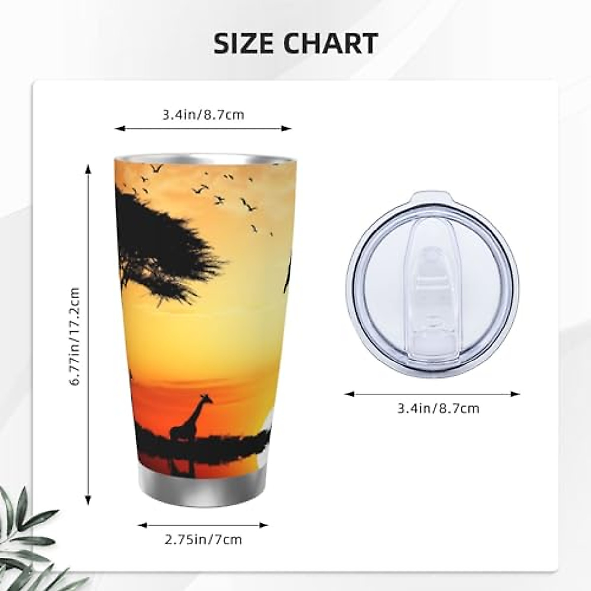 Giraffe Sunset Tumbler with Lid and Straw 20oz Stainless Steel Car Cup for Hot and Cold Drinks, Double Wall Insulated Travel Coffee Mug Reusable Drink Thermos Cup Birthday Gifts