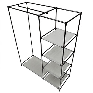 Home Basics Freestanding Storage Closet with Shelves, Grey | Open Design | 4 Tiers | Easy to Assemble | Steel Frame | Woven Fabric Shelves | Fold, Hang and Store All Essentials