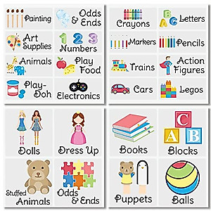 mDesign Home Organization Labels - Preprinted Label Stickers for Toy and Game Storage and Cleaning - Household Organizing for Jars, Canisters, Containers, Bins, and Boxes, 24 Count, Clear/Black/Images