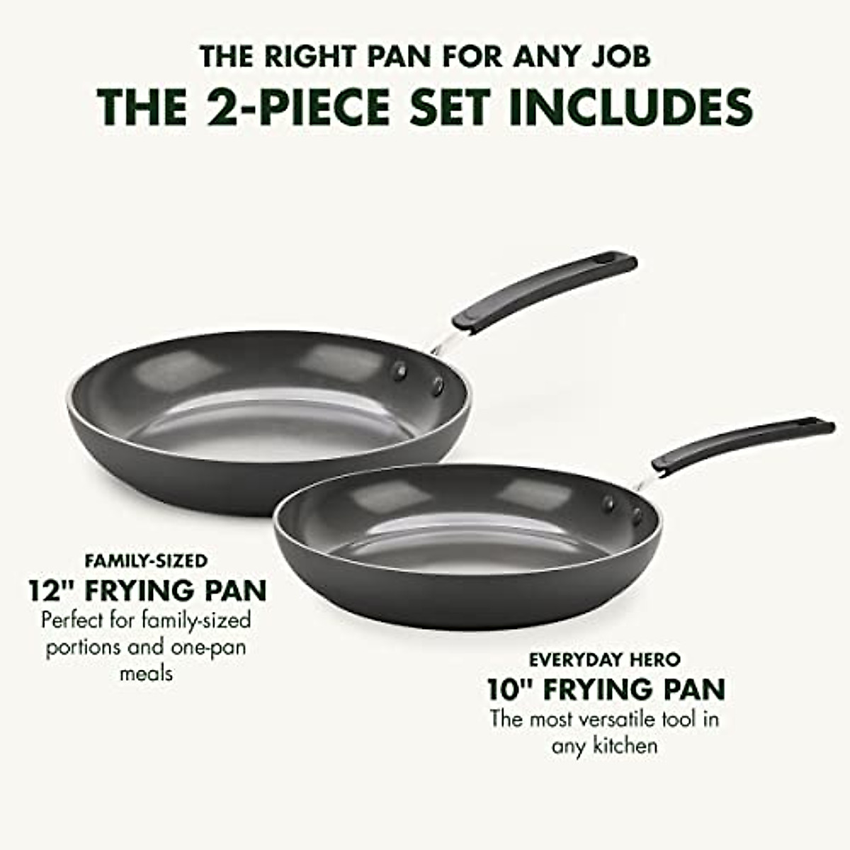GreenPan Levels Stackable Tri-Ply Stainless Steel, Healthy Ceramic Nonstick, 10" and 12" Frying Pan Skillet Set, PFAS-Free, Dishwasher Safe, Silver