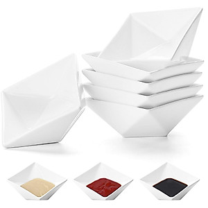 Yesland 6 Pack Square Ceramic Dip Bowls Set - 4 oz White Dishes/Sauce Bowls for Tomato Sauce, Ketchup, Soy, BBQ and other Party Dinner in Kitchen
