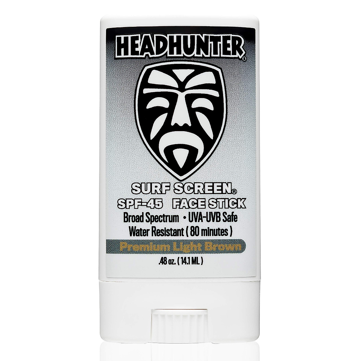 Headhunter Sunscreen Face Stick SPF 45, Waterproof Surf Sunblock for Waterman, Water-Resistant Facial Sunscreen for Ultra-Sport Protection and Solar Defense (80 min), Tinted Light Brown (1 pack)