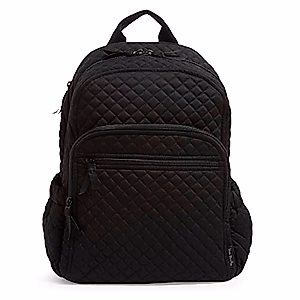 Vera Bradley Women's Cotton Campus Backpack, Black - Recycled Cotton, One Size