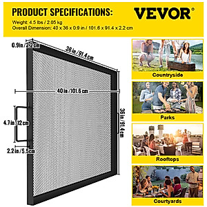 VEVOR Rectangle Fire Pit Grate, X-Marks Rectangle Grill Grate, Black Steel Fire Grate, Fire Pit Cooking Grate with Handles, Fire Grill Grate for Fire Pit, (36 x 36-inch)