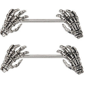 Body Accentz Nipple Ring Skeleton Hands bar body Jewelry sold as Pair 14g
