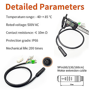 HUDAMZKY Hub Motor Convert Extension Cable 9 Pin Waterproof Connector 36V 48V 52V 250W-1200W Ebike Motor Conversion Line 60cm 130cm 160cm Electric Bike Accessories (160cm Female)