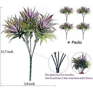 Cjbenuti 4 Pcs Artificial Succulents Plants with Leaves,UV Resistant Outdoor Silk Plants Unpotted Fake Tropical Plant,Fall Leaves Plastic Plants for Bathroom Home Wedding Garden Décor(Purple)