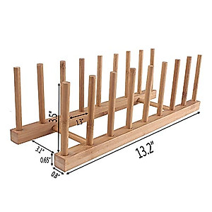 Z ZICOME 8-Slots Bamboo Wooden Dish Rack Storage Organization Plate Rack Stand Pot Lid Holder Kitchen Cabinet Organizer