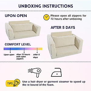 MeMoreCool Kids Couch Fold Out, Flip Out Kids Sofa Chair, Foldable Toddler Couch for Girls Boys, Children Convertible Sofa to Lounger Pull Out Kids Couch for Playroom, Folding Toddler Sofa