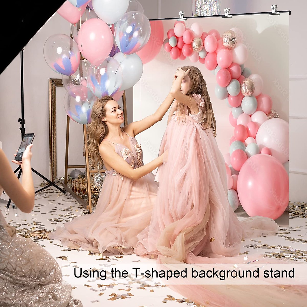 LINCO Lincostore Zenith Portable T-Shape Background Backdrop Stand Kit 5x6.7ft - 5ft Wide (Fixed) and 6.7ft High (Adjustable)- Lightweight Only 4 Lbs Easy to Carry and Storage Black