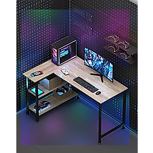 WOODYNLUX L Shaped Computer Desk - 43 Inch Home Office Desk with Shelf, Gaming Desk Corner Table for Work, Writing and Study, Space-Saving, Gray