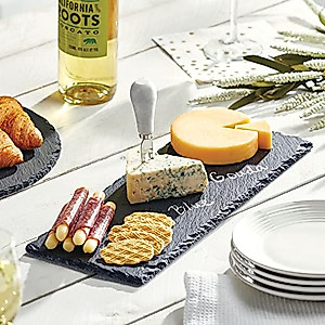 mDesign Slate Stone Gourmet Chalkboard Serving Platter, Cheese Board, Charcuterie Tray with Natural Edge and Chalk Pencils for Cheese, Meats, Appetizers, Dried Fruits, and Food - 4 Pack - Black