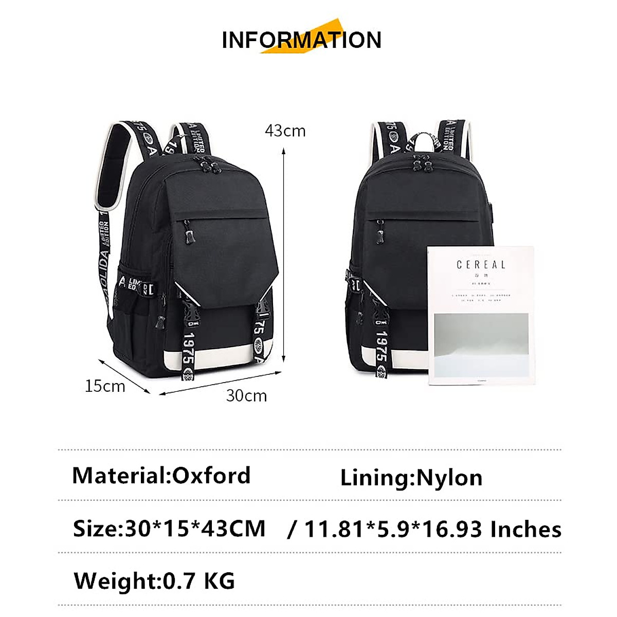 TPSTBAY Anime Seven Deadly Sins Printed Oxford Travel Daypack With USB Charging Port, Casual Laptop Backpack, College Knapsack(8)